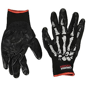 Grease Monkey Bone Series Foam Nitrile Mechanic Gloves with Grip, Work Gloves and All Purpose Gloves, Bones, Large Black