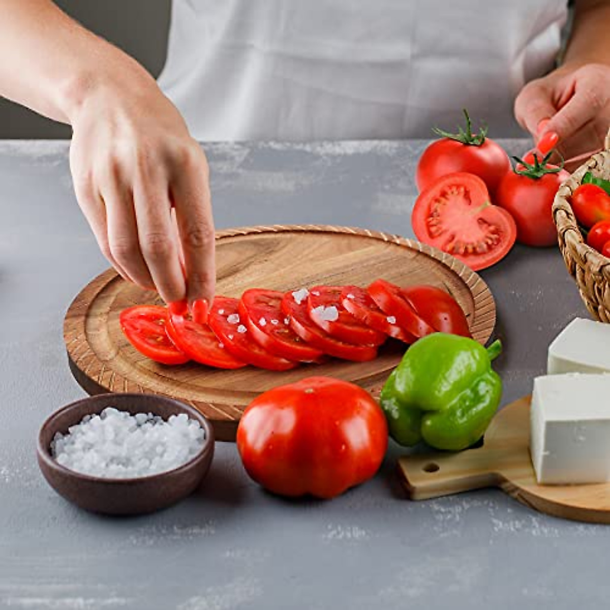 K & R Wood Trivet for hot pots and Pans | Natural Acacia Wood | Trivets for hot Dishes | Reversible Wood Cutting Board | Wooden Trivet and 2 hot Pads for Kitchen | Multiuse Wood Serving Board