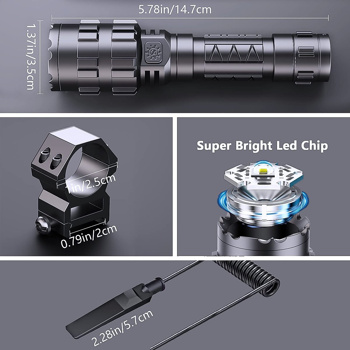 X.Store 2 Pack LED Flashlight with Picatinny Rail Mount, Airsoft Flashlights USB Picatinny Rail Flashlights 5000 High Lumen Rifle Light, 5 Modes Rifle Flashlight - Remote Switch Included