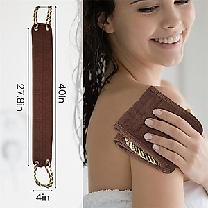 Exfoliating Back Scrubber for Shower, Enhanced Handle, Extra Long Bath Brush Towel, Back Skin Mud Rubbing Artifact, Double-Sided Design (Brown)