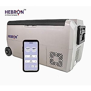 Hebron 33 Quart Dual Zone Portable Refrigerator/Freezer for Camping Fishing and Travel - 12/24 Volt DC Mini Chest Cooler for Vans Campers RVs and Boats
