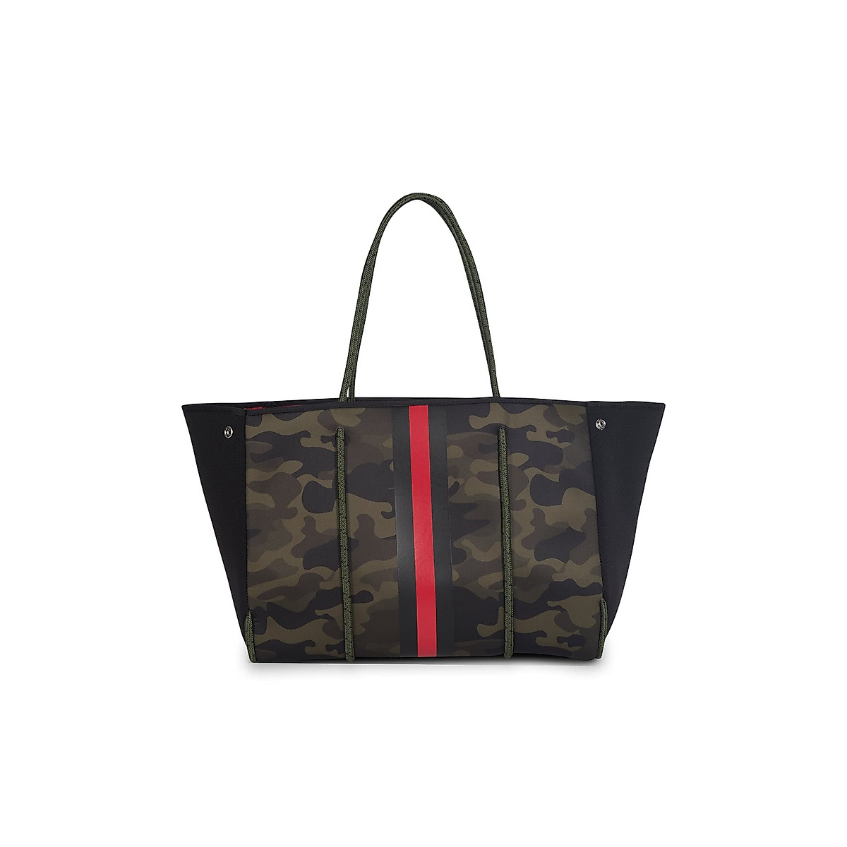 Haute Shore - Greyson Brat2 Neoprene Tote Bag w/Zipper Wristlet Inside (Greyson, Camo Gren w/Black & Red Stripe)