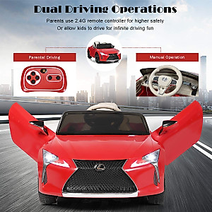 Costzon Ride on Car, Licensed Lexus LC500, 12V Battery Powered Car w/Remote Control, 3 Speed, LED Lights, Horn, MP3&USB, Slow Start, Spring Suspension, Electric Vehicle for Boys& Girls (Red)