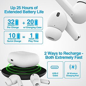 Naztech Xpods PRO - True Wireless Noise Cancelling Earbuds w/Touch Control, IPX4 Water-Resistant, HD Sound, Secure Fit for Sports, Gym Workouts & More, Includes Wireless Charging Case - White