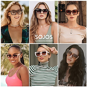SOJOS Large Oversized Cat Eye Sunglasses for Women 70s Retro Trendy Designer Shades SJ2231, White/Brown