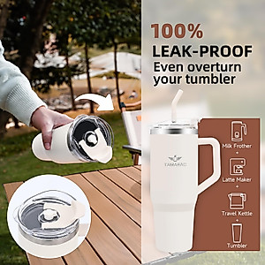 Tamarac 40 oz tumbler With Handle and Straw Lid Travel Mug Straw Covers Cup with Lid Travel Mug Vacuum Insulated Stainless Steel Mug with Sip-It-Your-Way Lid