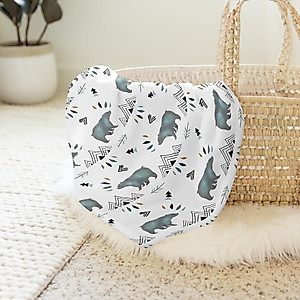 Sweet Jojo Designs Bear Mountain Baby Boy Swaddle Blanket Jersey Stretch Knit for Newborn or Infant Receiving Security - Slate Blue and Black Woodland Forest Animal