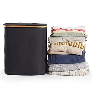 YOUDENOVA 66L Large Laundry Basket with Lid, Collapsible Dirty Clothes Hamper with Handle, Closet Storage Bin for Bedroom, Bathroom, Dorm (Black)