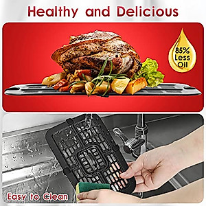 nutrifryer Air Fryer, 4Quart Air Fryer with Grill and Recipe Instructions, Small and Compact Design, 50Pcs Custom Parchment Paper Liners, Non-Stick Basket, 1400W, Red