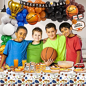 Winrayk 131Pcs Sports Birthday Party Decorations Supplies Sports Balloon Arch Backdrop Tablecloth Trophy Football Soccer Baseball Glove Basketball Volleyball Kids Sports Themed Birthday Party Supplies