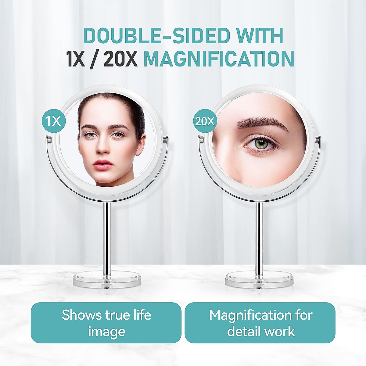 MIYADIVA 20X Magnifying Makeup Mirror,Double Sided 1X & 20X Magnifying Mirror with Stand,Tabletop Magnified Vanity Mirror with 360°Rotation for Bathroom or Bedroom 8 Inch