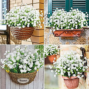 AmyHomie 20 Bundles Artificial Flowers Outdoor UV Resistant Faux Flowers No Fade Fake Plastic Plants Garden Porch Window Box Decorating (Pure White)