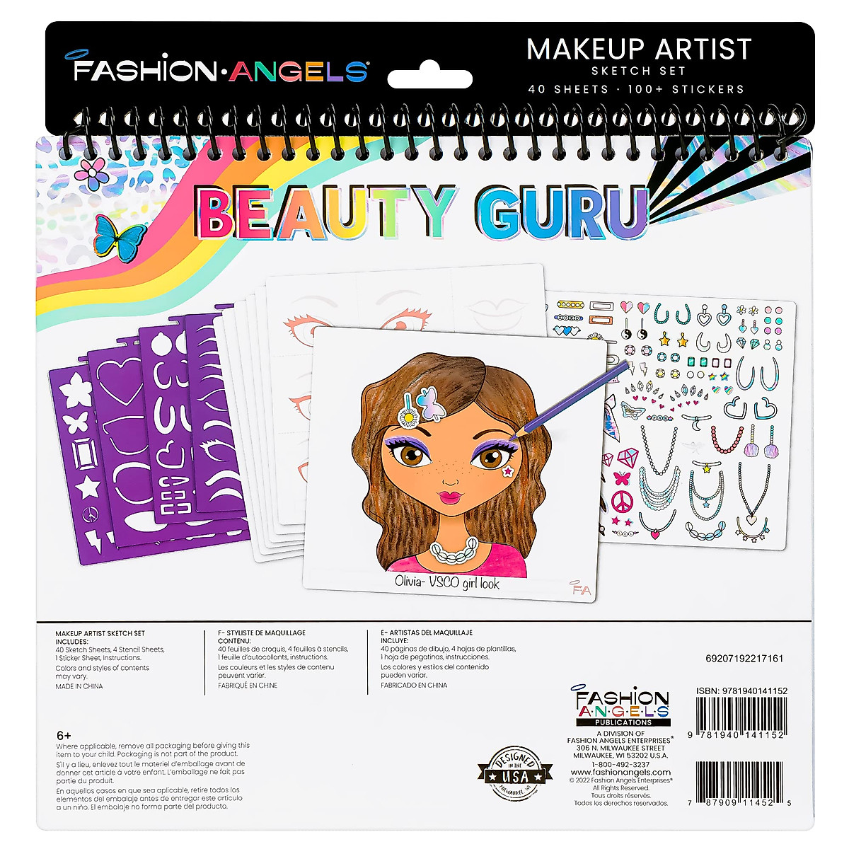 Fashion Angels Make-up & Hair Design Sketch Portfolio (11452) Sketchbook for Beginners, Sketchbook with Stencils and Stickers for Ages 6 and Up