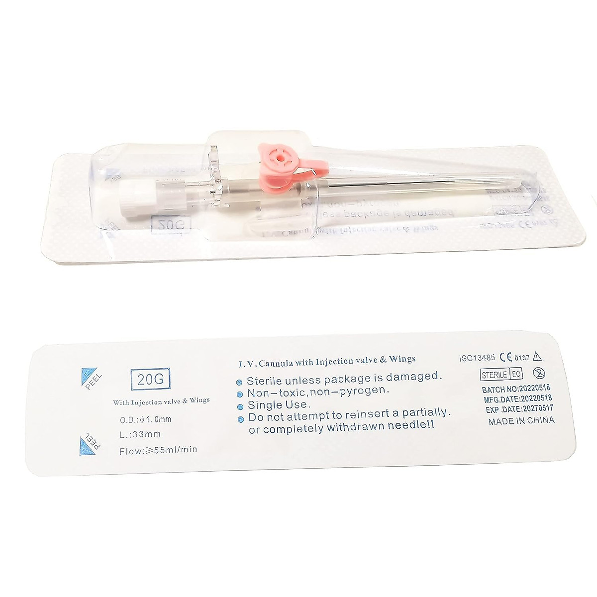 Caphstion 20G 10pcs IV Cannula with Wings Injection Port Catheter Needles for Animals