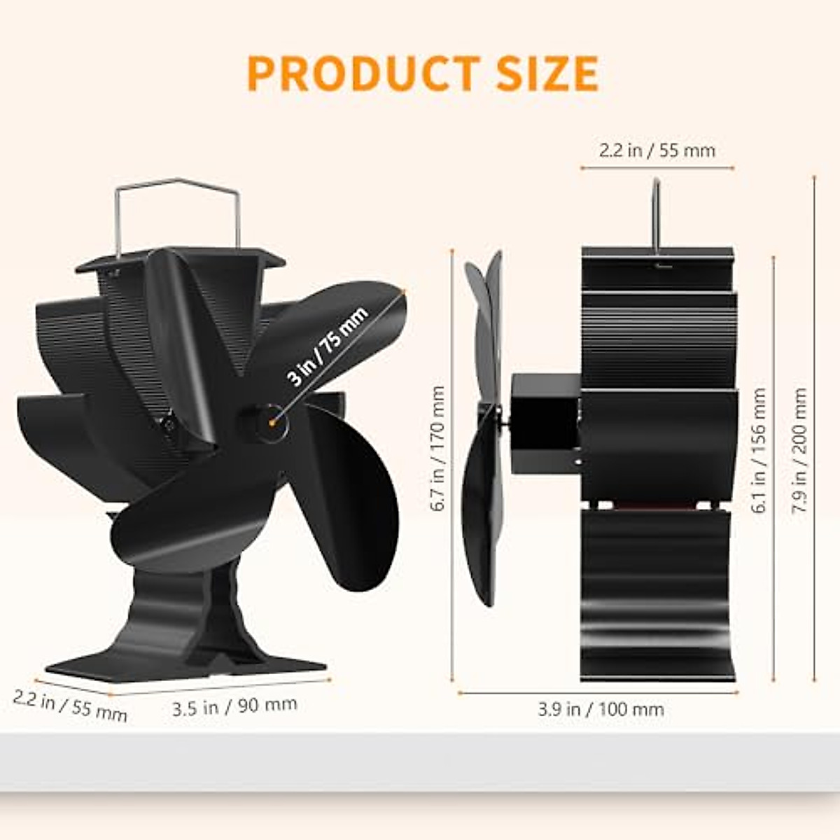 Signstek Heat Powered Wood Stove Fan for Wood/Log Burner/Fireplace/Heater, Non Electric, Quiet, Eco Friendly Black Stove Fans, Circulating Warm Air Saving Fuel, 4 Blades Upgrade Design