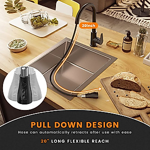 YASFEL Modern Kitchen Faucet Matte Black - High Arc Pull Down Kitchen Faucet, Single Handle Pull Out Sink Faucet, Stainless Steel Kitchen Sink Faucets with Pull Down Sprayer