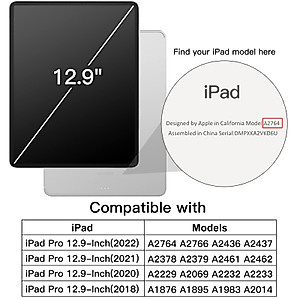 JETech Case for iPad Pro 12.9-Inch (2022/2021/2020/2018) with Pencil Holder, Clear Transparent Back Shell Slim Stand Shockproof Tablet Cover, Auto Wake/Sleep (Black)