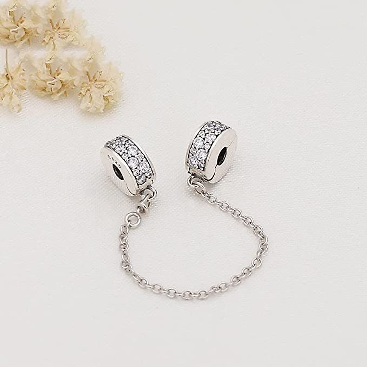 Ouroyea Clip Safety Chain Charm 925 Sterling Silver Pendant,Jewelry Beads Gifts for Women Bracelet&Necklace 175