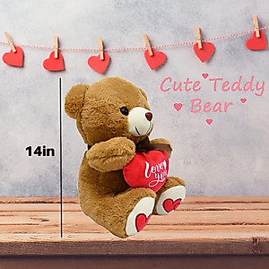 Love You! 14 Inches Valentines Day Plush Teddy Bear with Red Heart, Cute Brown Teddy Bear Stuffed Animal Toys, Valentines Day Anniversary Birthday Gift for Kids Boys Girls Couple Boyfriend Girlfriend