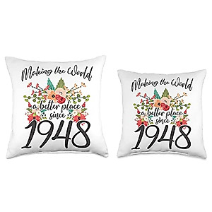 75th Birthday Gifts for Women and Men 75 Birthday Making The World a Better Place Since 1948 Throw Pillow, 16x16, Multicolor