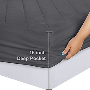 Utopia Bedding Quilted Fitted Mattress Pad (Queen, Grey) - Elastic Fitted Mattress Protector - Mattress Cover Stretches up to 16 Inches Deep - Machine Washable Mattress Topper