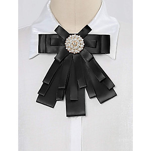 Allegra K Women's Pre-tied Bowknot Beads Bow Tie Elegant Large Ribbon Brooch One Size Black