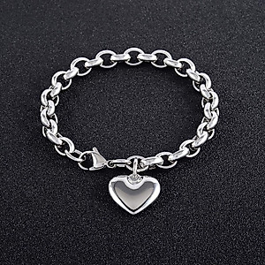 Jewelry Kingdom 1 Bracelet for Women Handmade Romantic Silver Stainless Steel Oval Chain Heart Charm Bracelet (Length of 8")