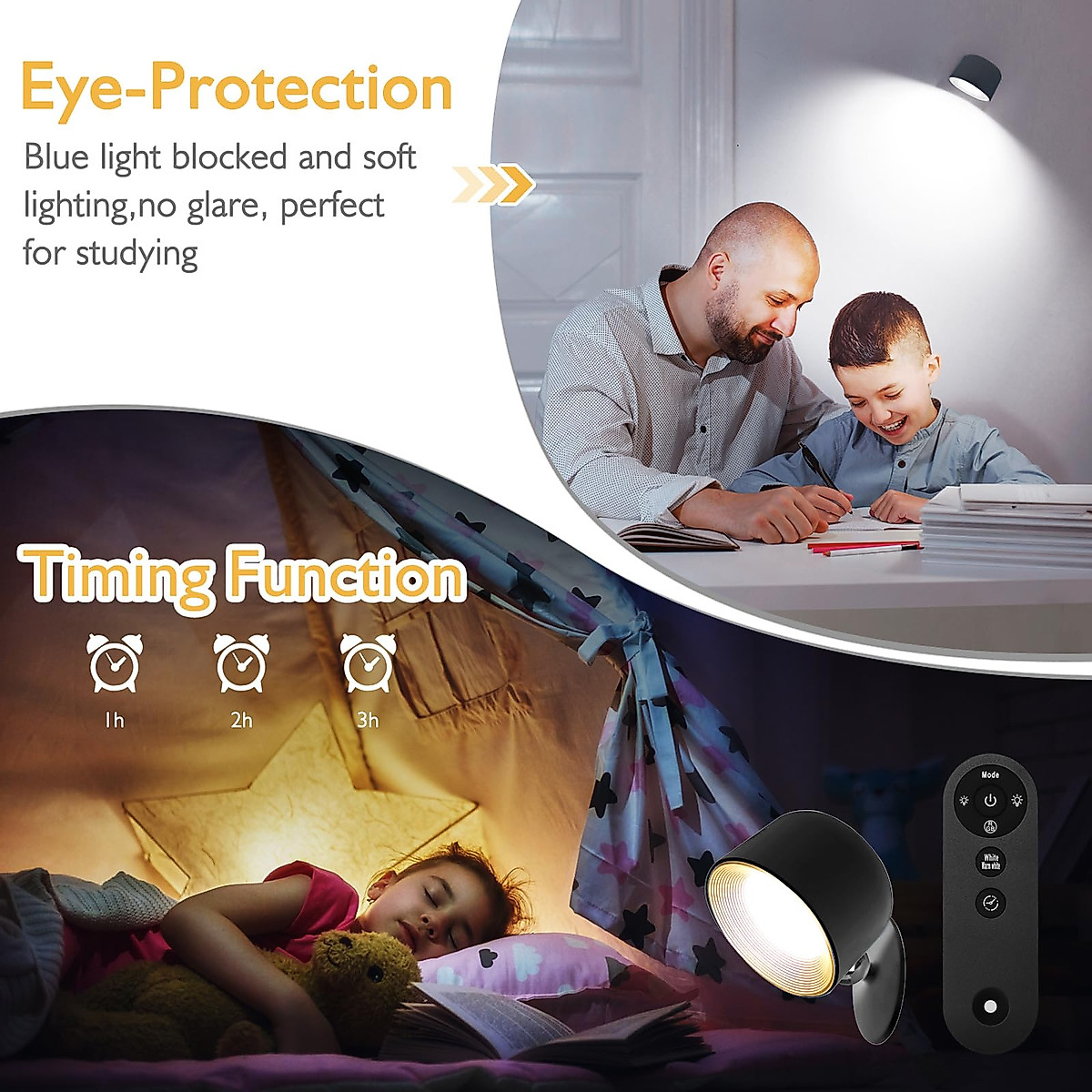 Okelon USB Rechargeable Wall Mounted LED Lamp Sconce with 3 Color Temperatures & 5 Light Brightness Levels,360° Rotatable Magnetic Ball & Remote Control for Reading Study Bedside