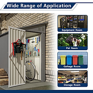 LZbeiteM Shed Lean to Storage Shed, Outdoor 4' x 8' Metal Wall Side Storage Sheds & Outdoor Storage, Garden Storage Cabinet for Backayrd, Patio and Outdoor Use,Grey