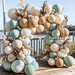 Dusty Green Tan Balloon Garland Double Stuffed Light Sage Green White Sand Brown Balloon Pastel Green Beige Balloon Arch Kit for Baby Shower Birthday Wedding Party Decoration