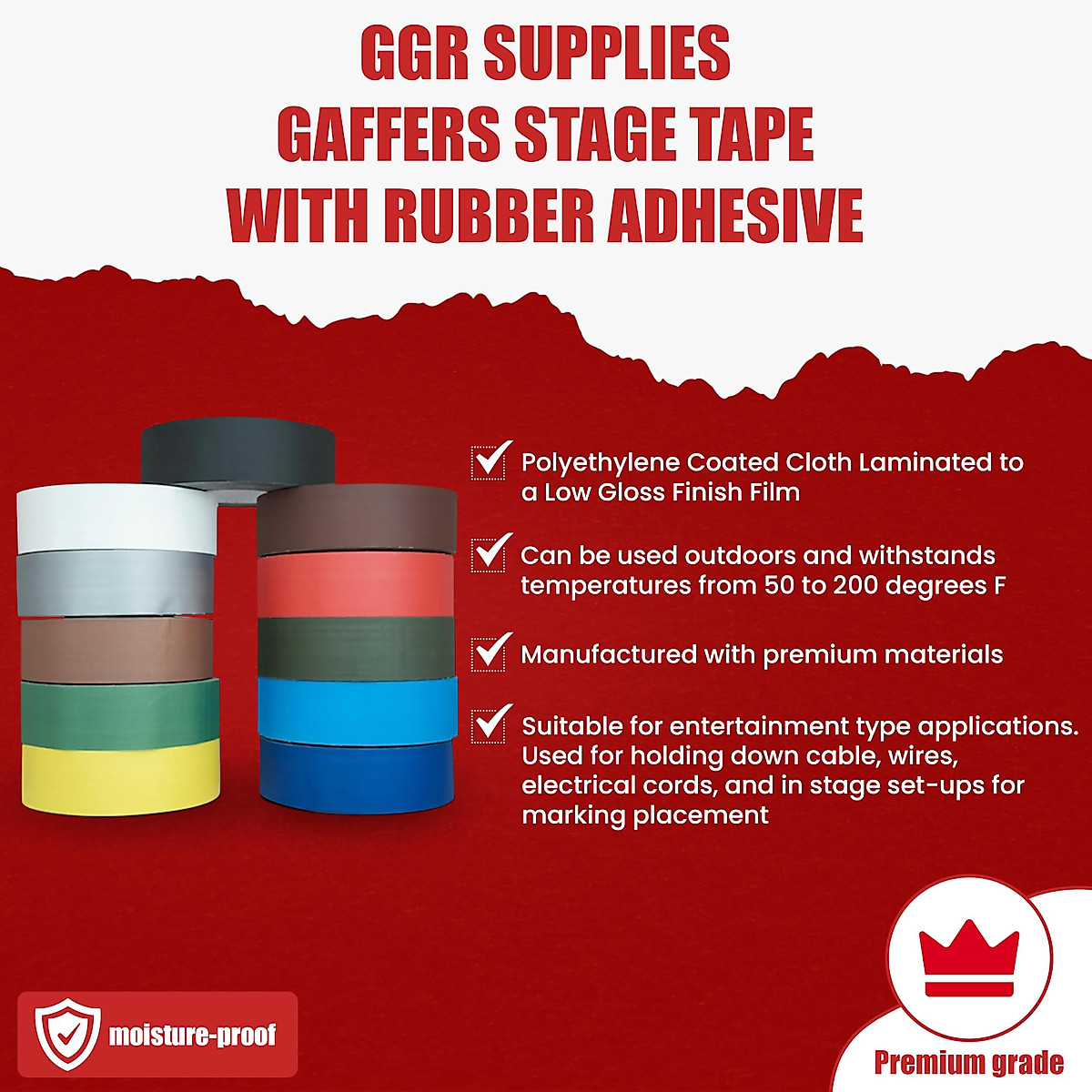 GGR Supplies T.R.U. CGT-80 White Gaffers Stage Tape with Rubber Adhesive, 1/2 in. Wide x 60 Yards Length, 12MIL Thickness (Pack of 1)