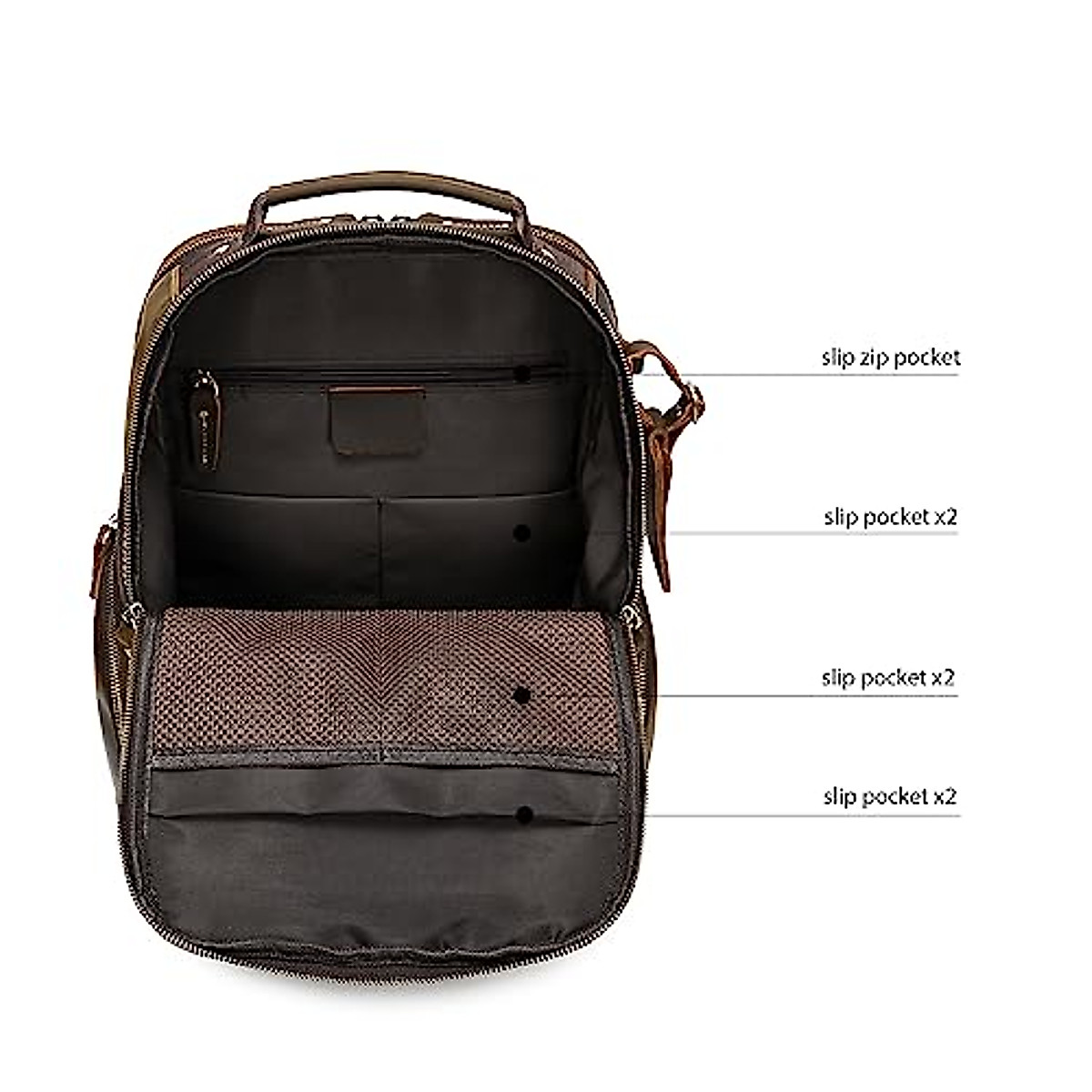 LANNSYNE Vintage Full Grain Genuine Leather Backpack For Men, fits 16" Laptop Travel Hiking Bag Camping Rucksack Brown