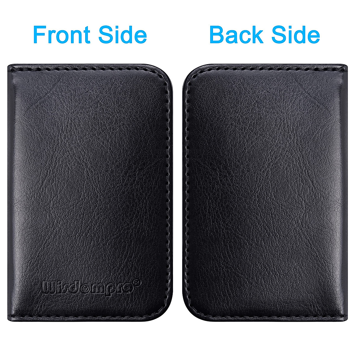 Wisdompro Business Card Holder, 2-Sided PU Leather Folio Pocket Slim Name Card Wallet Case with Magnetic Shut for Men and Women - Black