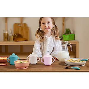 6 Months+ Sippy Cups with Handles,Silicone Sippy Cups Leak Proof 5oz,No Spill Sippy cups for Toddlers (Milk)