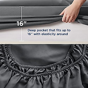 BEDSURE Queen Sheet Set - Soft 1800 Sheets for Queen Size Bed, 4 Pieces Hotel Luxury Grey Queen Sheets, Easy Care Polyester Microfiber Cooling Bed Sheet Set