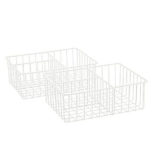 2 Pack White Wire Baskets for Kitchen, 3 Compartment Bin for Cabinet Shelves, Drawers (10 x 8 x 3.7 In)