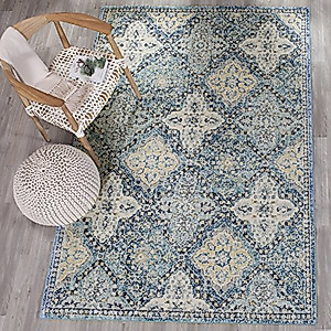 SAFAVIEH Evoke Collection 3' x 5' Light Blue/Ivory EVK274C Boho Trellis Non-Shedding Living Room Bedroom Accent Rug