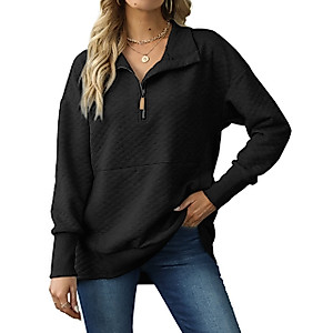 BMJL Women's Long Sleeve Shirts Oversized Casual Sweatshirt Quarter Zip Up Fall Dressy Tops 2022 Loose Half Zip Pullover(Black,L)