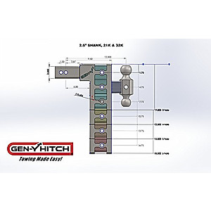 GEN-Y GH-924 MEGA-Duty Adjustable 6" Offset Drop Hitch with GH-061 Dual-Ball, GH-062 Pintle Lock for 2.5" Receiver - 21,000 LB Towing Capacity - 3,000 LB Tongue Weight
