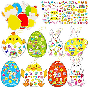 chiazllta 36Packs Easter DIY Craft Kit Stickers Set for Kids Eggs Bunny Chicks Easter Paper Craft Kit for Home Preschool Classroom Game Activities