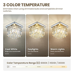 Moooni Chandelier, Hallway Crystal Chandelier, 1-Light Mini Modern Square Flush Mount Ceiling Light Fixture for Closet Foyer W8