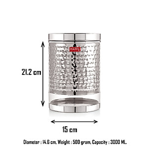 HAZEL Stainless Steel Kitchen Containers I Transparent Kitchen Container Set of 6, 3000 ml Each I Multipurpose Storage Box for kitchen containers set with Glossy Hammered Finish