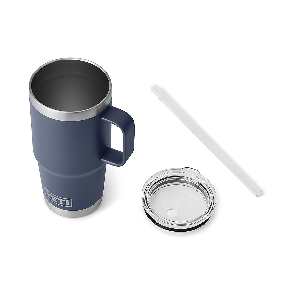 YETI Rambler 25 oz Tumbler with Handle and Straw Lid, Travel Mug Water Tumbler, Vacuum Insulated Cup with Handle, Stainless Steel, Navy