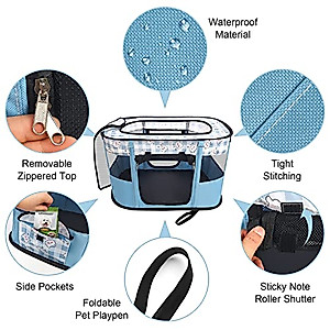 Carroza Dog and CAT pop Play Pen,Pets Houses for Dogs and Cats,Indoor&Outdoor Exercise Pen Dog Tent Puppy Playground Large (M, Bule)