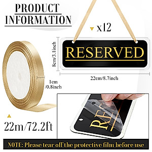 Beeveer 12 Pcs Reserved Chair Signs for Wedding Reserved Seating Signs Acrylic Reserved Hanging Sign with Ribbon Reserved Signs for Wedding Parties Events Church Pews Chair Restaurant(Black)