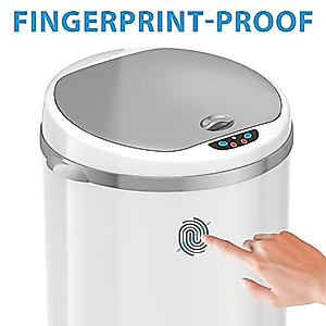 iTouchless 13 Gallon Touchless Sensor Trash Can with Odor Filter System, Round Steel Garbage Bin, Perfect for Home, Kitchen, Office, Alpine White 13 Gal