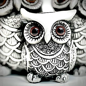 Owl Statue for Home Décor Accents, Owl Figurine Decoration for Living Room Kitchen Bedroom Bathroom, Cute Family Set with Wings All Together, Nice Decor (White/Black)