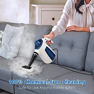 Handheld Steam Cleaner, Pressurized Steam Cleaner Fast Heating Time with Safety Lock and 9 Accessory, Multi-Surface Steam Cleaner with Chemical Free for Home Use, Upholstery, Car, Floor and Tile