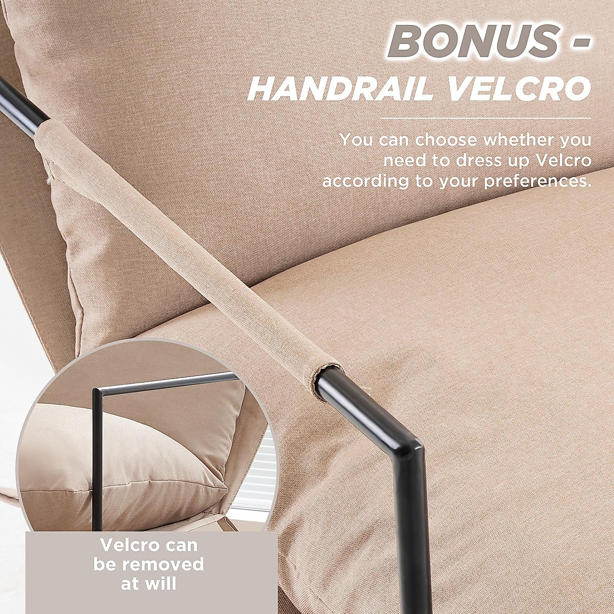 Fahomiss Mid Century Modern Accent Chair, Steel Armchair, Fabric Lounge Chair for Living Room, Bedroom, Home Office in Microfiber Upholstery, (Beige)