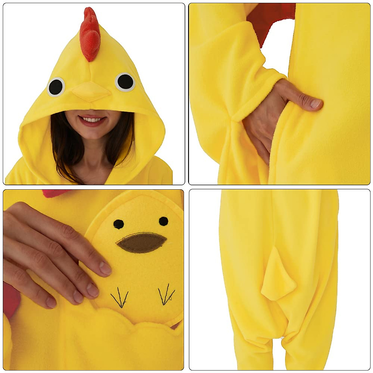 GONAAP Unisex Animal Onesie Plush One Piece Pajamas Cosplay Yellow Chicken Onesie Costume(125, Yellow Chicken)